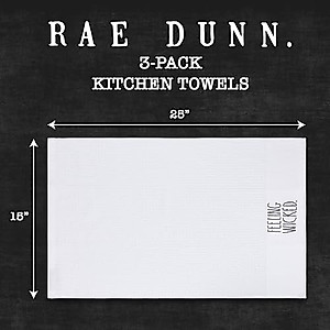 Rae Dunn Set of Hand Towels for Kitchen and Bathroom, 100% Cotton, Embroidered Dish Towels, Decorative Hand Towels, Believe in Magic, 3 Pack