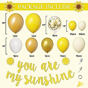 Ouddy Party 101Pcs Sunflower Baby Shower Decorations for Girls Boys Sunflower Balloons Garland Arch Kit Yellow Balloons with You Are My Sunshine Banner Sunflower Vine for Sunflower Party Decorations