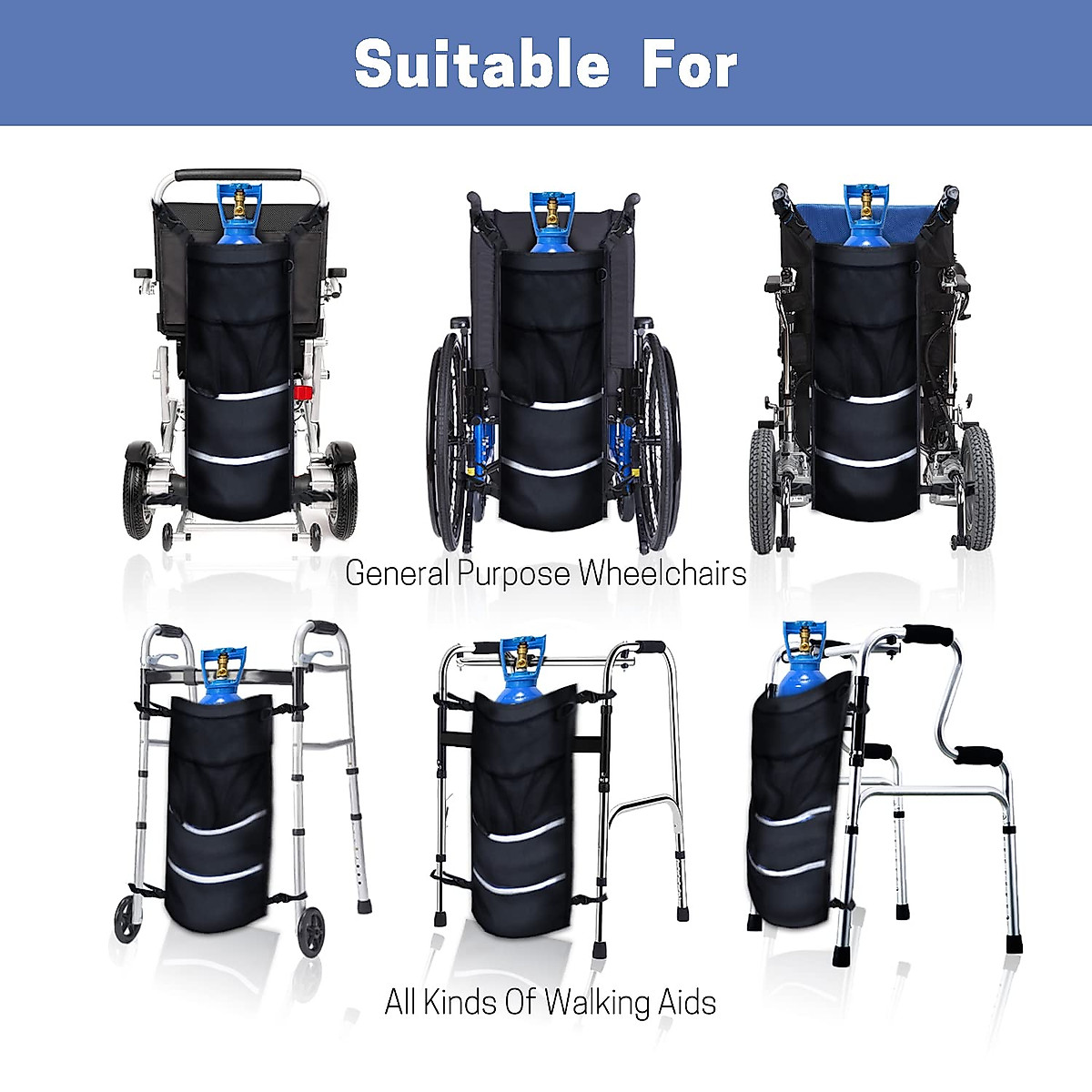 SWISSELITE Oxygen Cylinder Bag,Wheelchair Oxygen Tank Holder with Buckles,Oxygen Tank Carrier Holder for Wheelchair Walker with Mesh Storage Pocket Fits Most Portable Oxygen Tanks