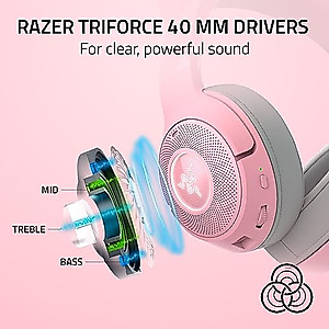 Razer Kraken Kitty V2 BT Wireless RGB Headset: Chroma RGB Kitty Ears & Earcups - Bluetooth 5.2-40 mm Drivers - Noise-Cancelling Mics - Lightweight - 40 Hr Battery w/Type C Charging - Quartz Pink
