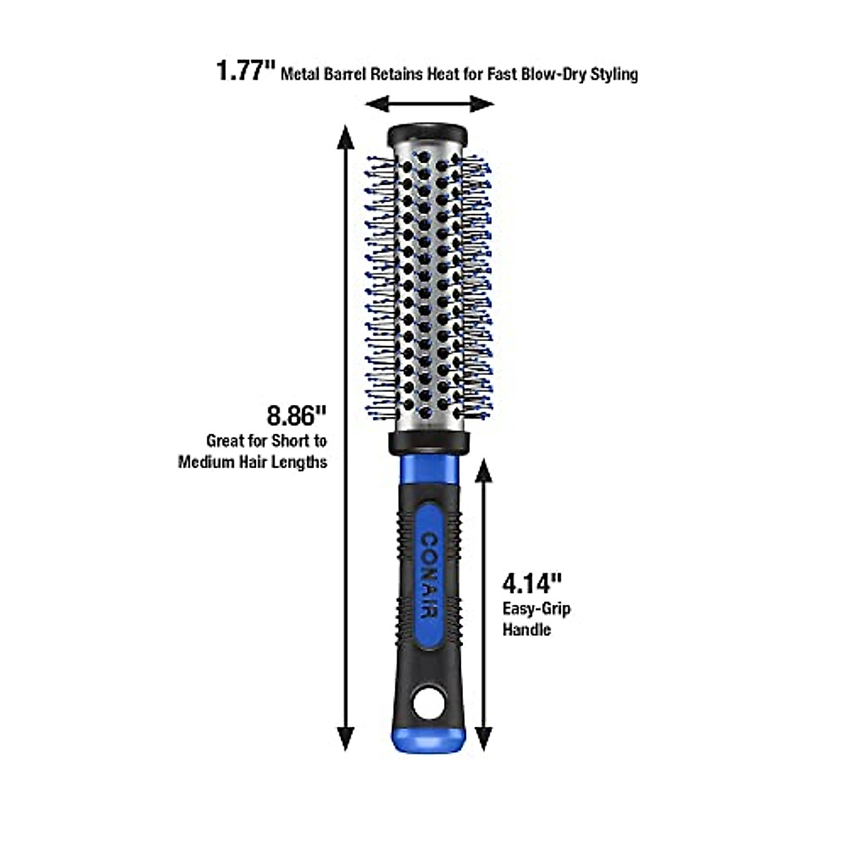 Conair Salon Results Hairbrush for Blow Out - Hair dryer round brush - Metal Bristles - Ideal for shorter hair lengths