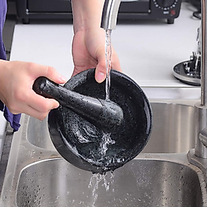 Velaze Large Mortar and Pestle Set, 100% Granite, Natural Unpolished, Herb Crusher, Spice Grinder, Stone Grinder Bowl for Making Guacamole and Pesto, 6.3 Inch Pestle Size