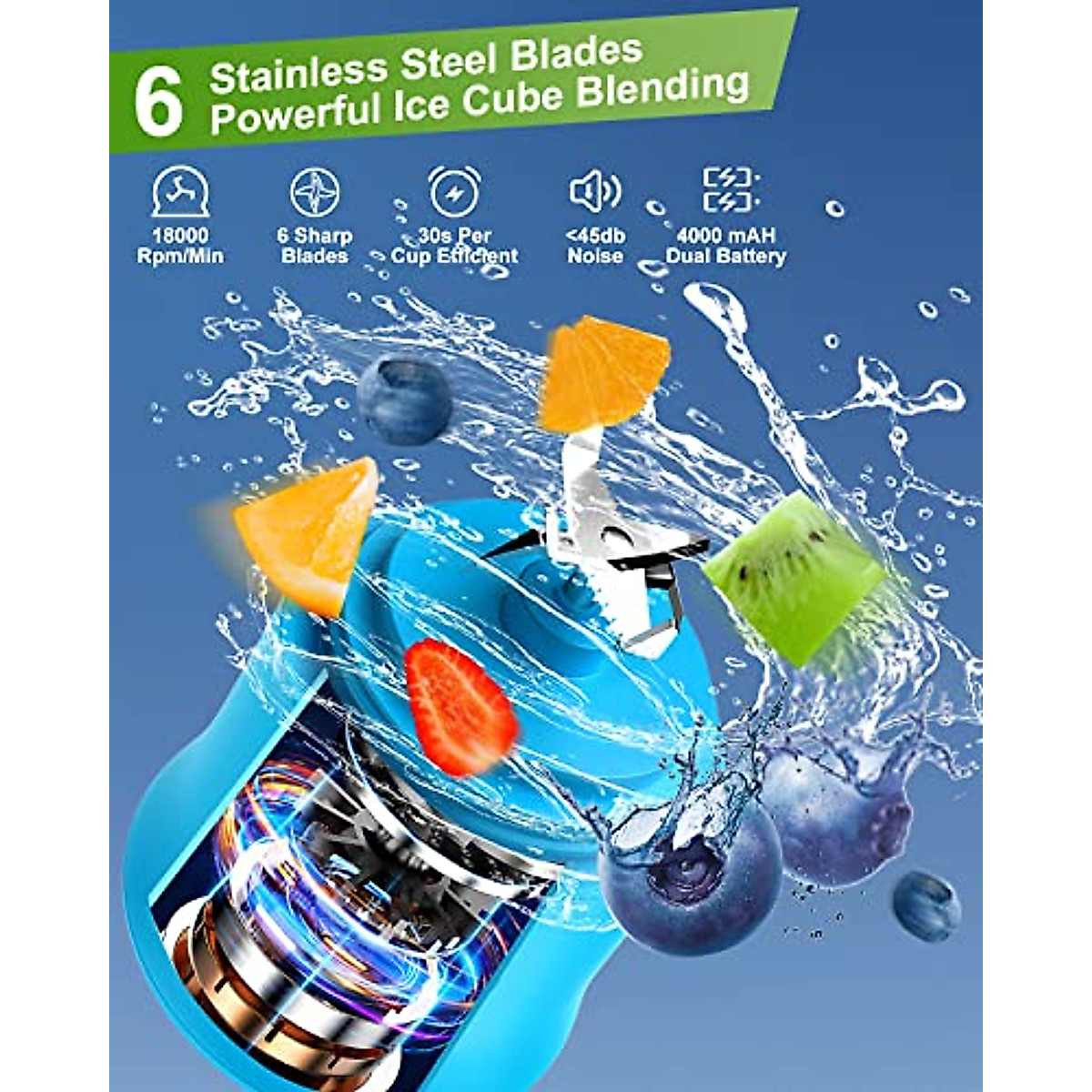 Portable Blender, Portable Blender for Shakes and Smoothies, 600ml Portable Blender 20 oz with USB Rechargeable, Personal Size Blenders with 6 Sharp Blades, Mini blenders for kitchen/Travel/Office