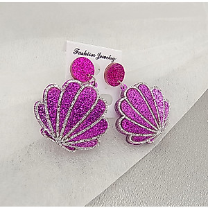 RUIZHEN Acrylic Sea Shell Nautical Sea Beach Stud Earrings Summer Beach Earrings for Women (purple)