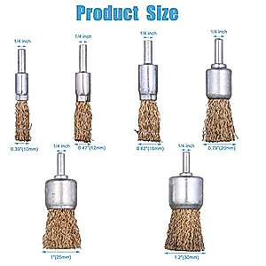 Mixiflor 18 Pack Wire End Brush Set, Wire Brush for Drill ,6 Sizes 0.012" Brass Coated Crimped Wire Wheel for Drill 1/4 Inch Shank, for Drill Attachment