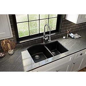 Karran QU-610 Undermount Quartz Composite 32 in. 60/40 Double Bowl Kitchen Sink in Black