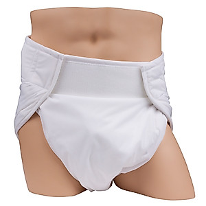 LeakMaster Adult Sized Contoured All in One Cloth Diapers - Hourglass Shaped Multi-Layered Cotton Gauze Interior with PUL Waterproof Outer Moisture Barrier - Medium (Fits 32-36 Inch Waists)