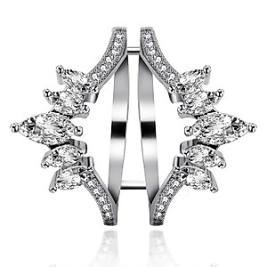 Uloveido White Gold Plated Marquise Cubic Zirconia Wedding Band Engagement Promise Rings Guard Enhancer for Women (Silver,Size 8) Y445