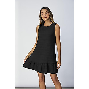 SOLY HUX Women's Ruffle Hem Sleeveless Tank Dress Round Neck Casual Smock Summer Mini Dresses Plain Black