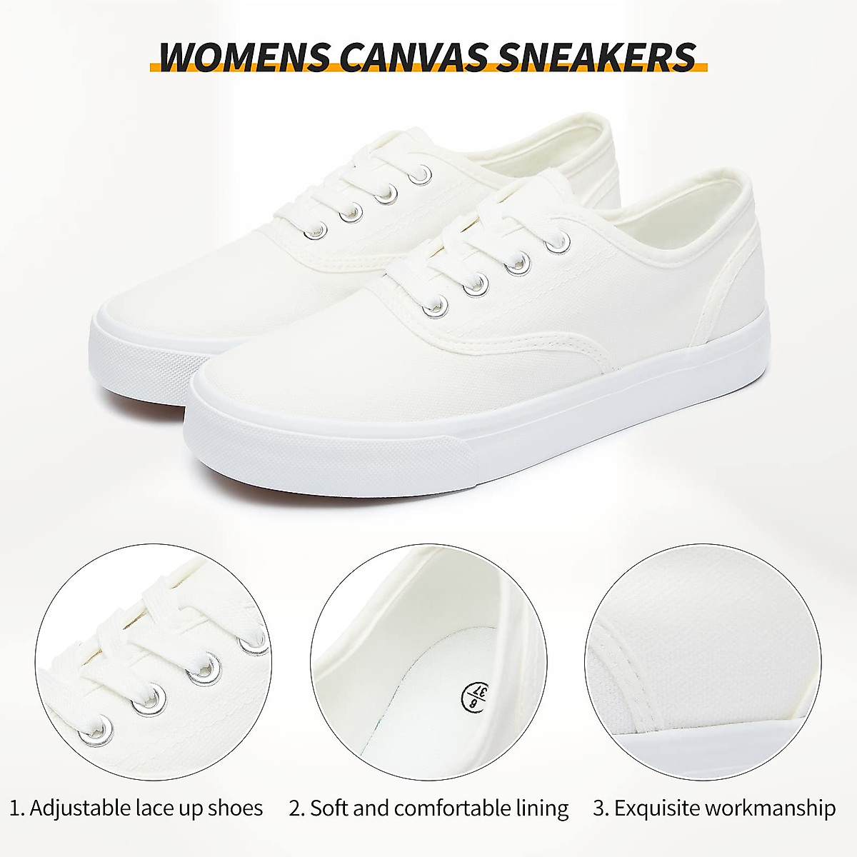 ZGR Women's Canvas White Shoes Classic Fashion Low Cut Sneakers(Canvas White.US8)