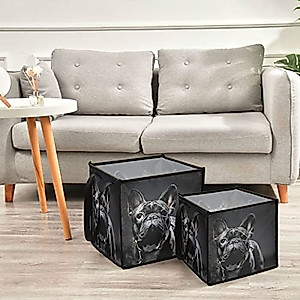 ALAZA Collapsible Storage Basket - Black French Bulldog Rotary Folding Storage Basket Container Organizer Bags - Large Clothes Hamper Tote with Carry Handles(229ya1e)