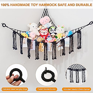 Jiuxqt Stuffed Animal Hammock toy organizers and Storage Boho Furniture Stuffed Animals Corner Hanging Kids Room Decor Hammock for Stuffed Animals Net Toy Hammock Toy Storage Black 1 Piece