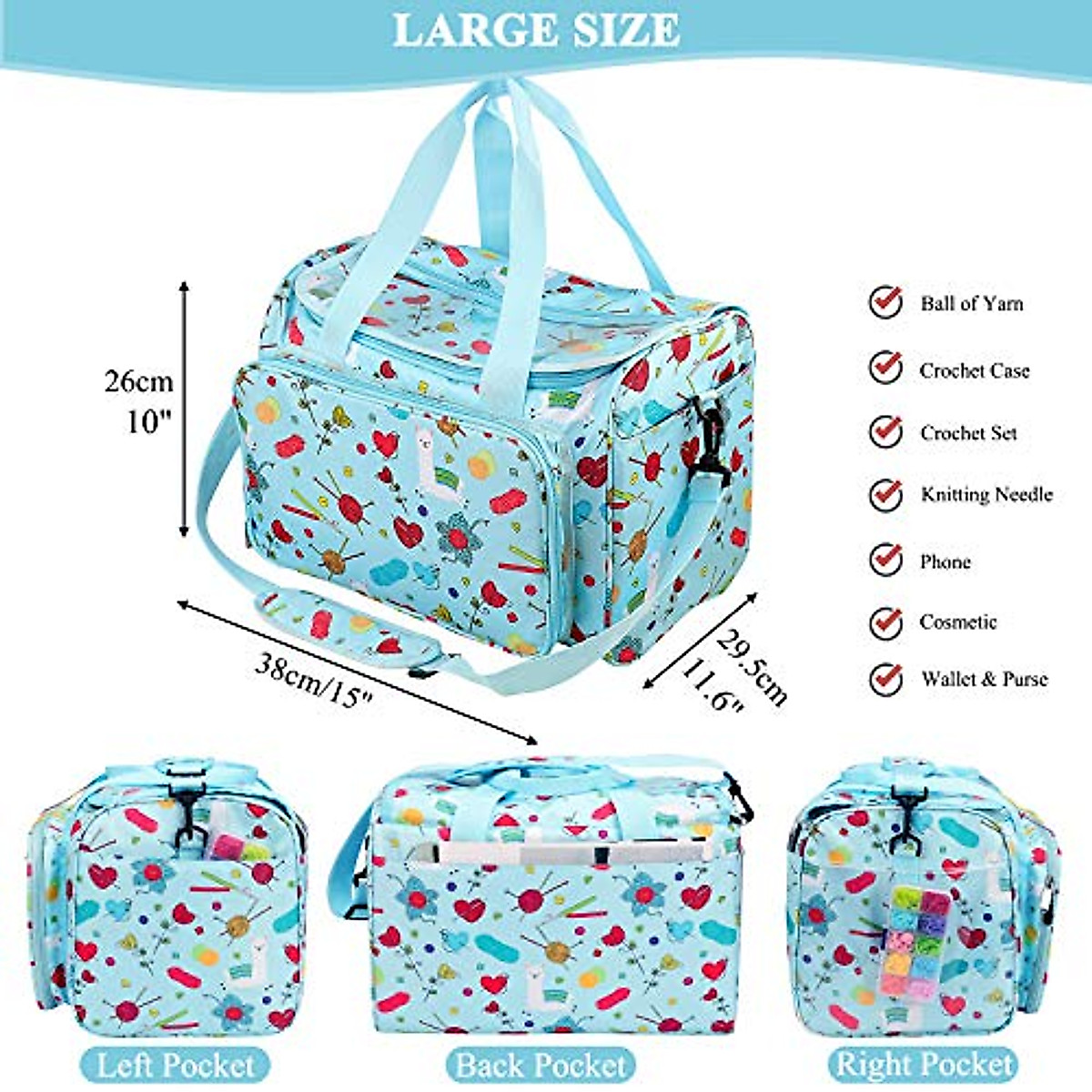 Coopay Knitting Bag Large Crochet Bag, Huge Knitting Bags and Totes Organizer Yarn Storage Organizer for Unfinished Project, Knitting Needles, Crochet Hooks, Skeins Yarn -Ideal Knitting & Crochet Gift