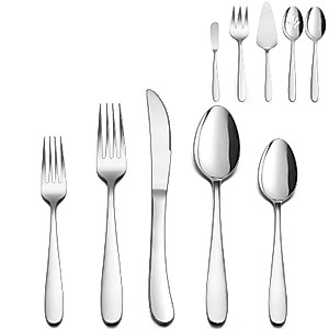 Heavy Duty Silverware Set with Serving Utensils, HaWare 45 Pieces Stainless Steel Flatware Set, Heavy Weight Eating Utensils Tableware for 8, Modern Cutlery for Home, Dishwasher Safe, Mirror Polished