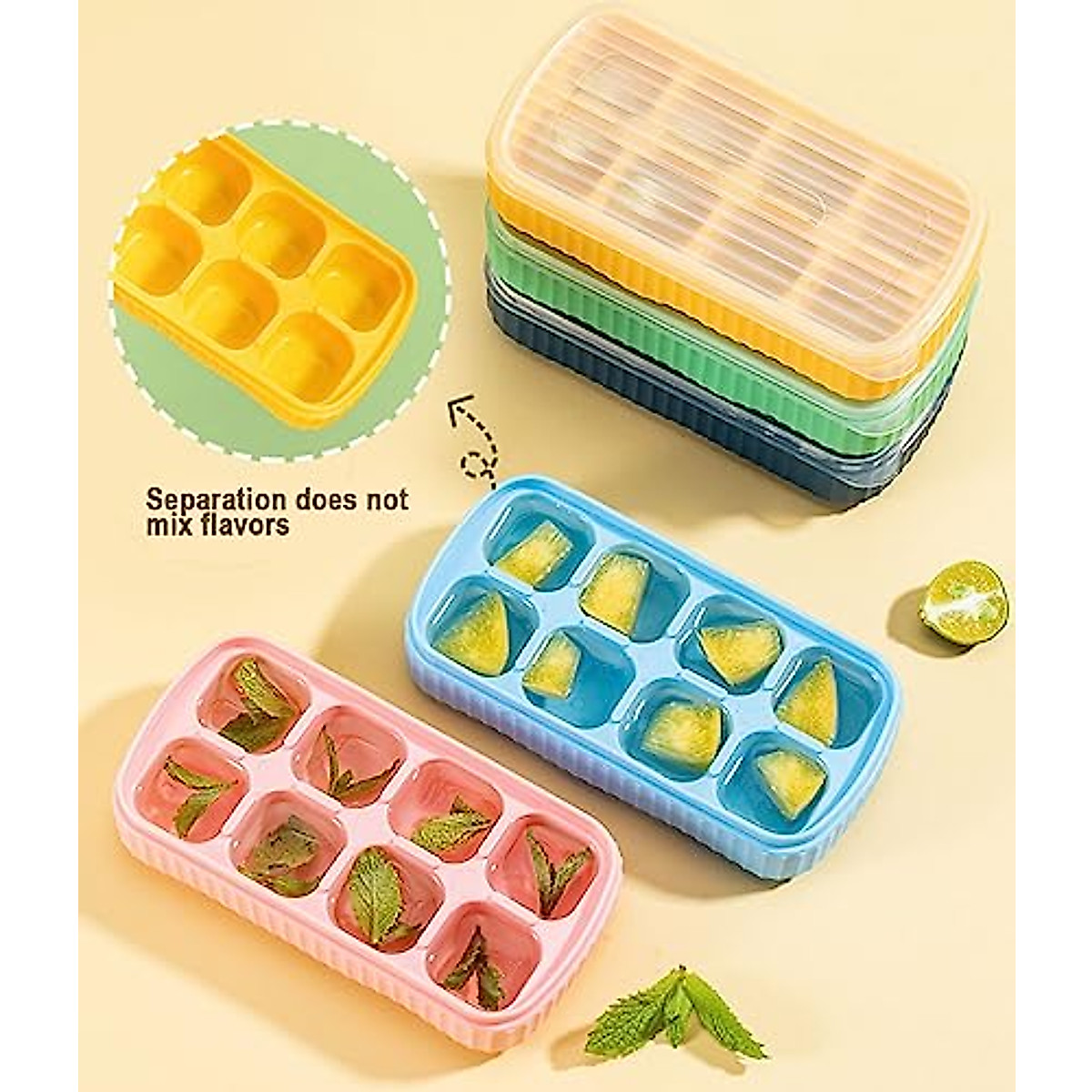 Small Ice Cube Silicone Trays with Lids, Mini Ice Cube Trays for Freezer 3 Pack, Tiny Ice Cubes Tray with Cover, Silicone Bottom PP Lid BPA Free, Easy-Release Reusable