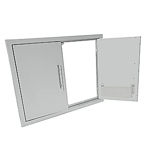 Stanbroil BBQ Double Access Door with Paper Towel Holder and Shelf, 31" W x 25" H, 304 Stainless Steel Outdoor Kitchen Doors for BBQ Island, Outside Cabinet, Grilling Station