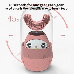 CATLION U Type Sonic Whole Mouth Toothbrush,Children's Ultrasonic Toothbrushes,Kids Electric Toothbrush,360 Whitening and Cleaning Teeth,Ipx8 Waterproof,4 Gear Mode,Voice Broadcast (8-15 Years, Pink)