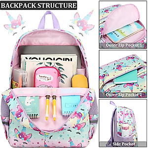 JIANYA Backpack for Girls Kids School Backpack Lunbox Combo Teen Girl Unicorn Bookbag School Bag, Purple
