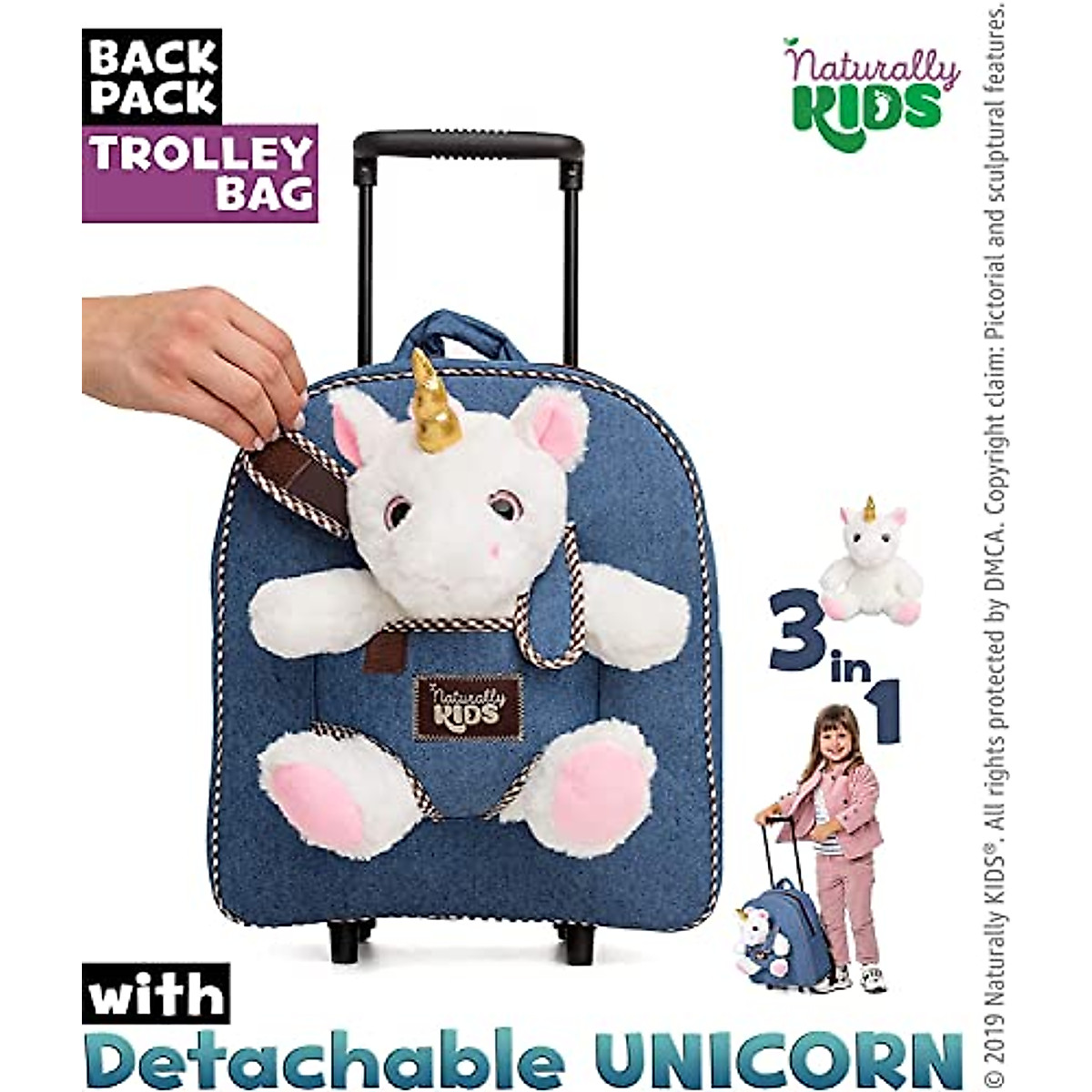 Unicorn Rolling Backpack for Girls, Kids Suitcase with Wheels, Kids Luggage, Toddler Suitcase