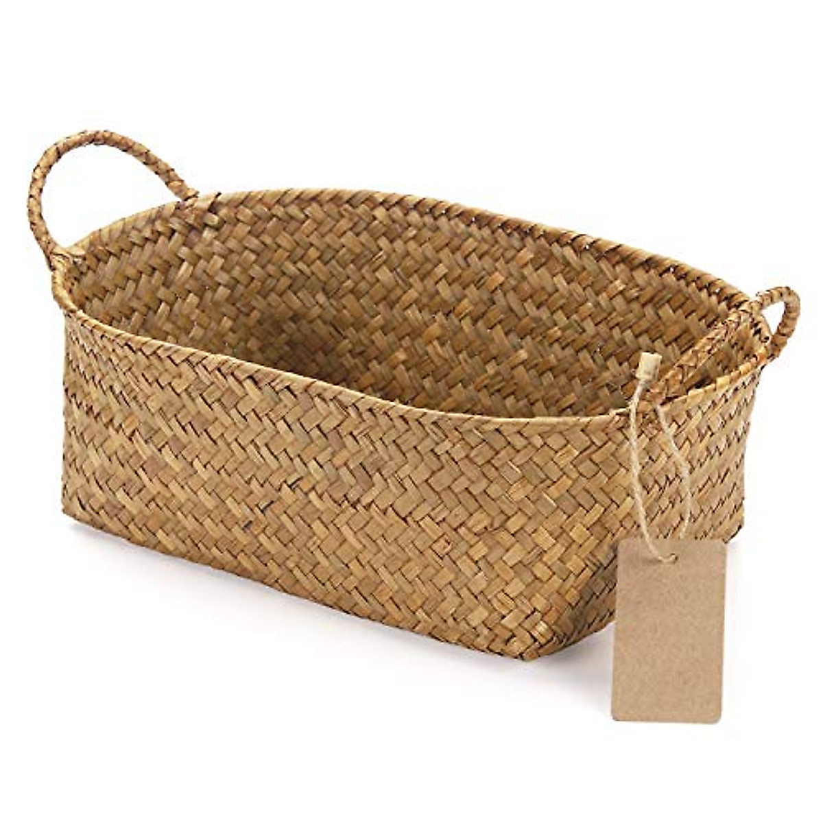 Seagrass Woven Baskets for Storage Natural Shelf Basket with Handle for Organizer Stackable Oval Set of 3 (Large+Medium+Small)