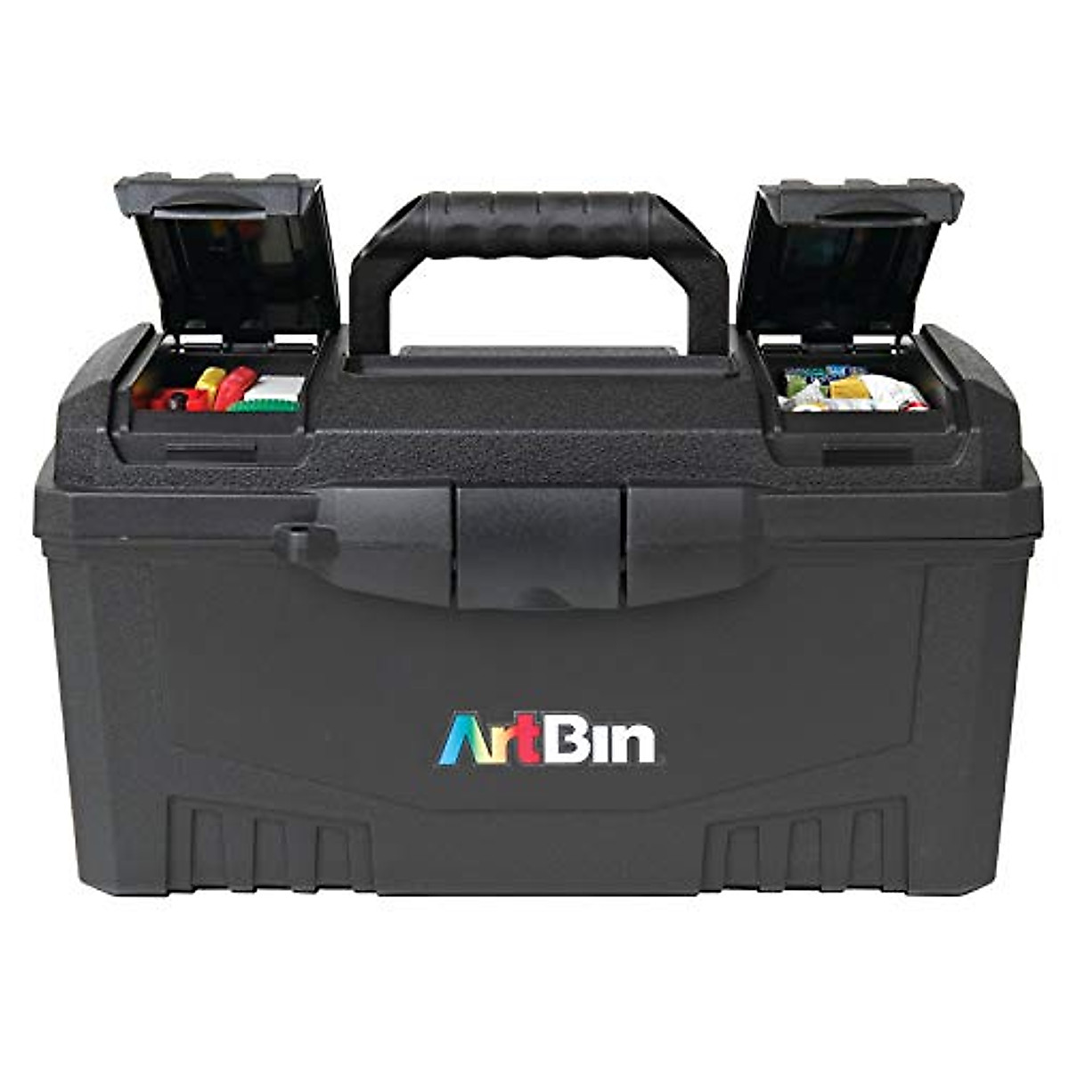 ArtBin 6918AB Twin Top 17 inch Supply Box, Portable Art & Craft Supply Organizer with Handle, [1] Plastic Storage Case, Black