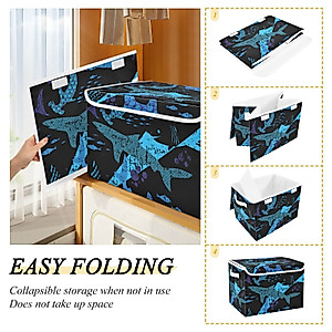 DOMIKING Sharks Large Storage Bin with Lid Collapsible Shelf Baskets Box with Handles Toys Organizer for Shelves Cabinet Nursery Drawer