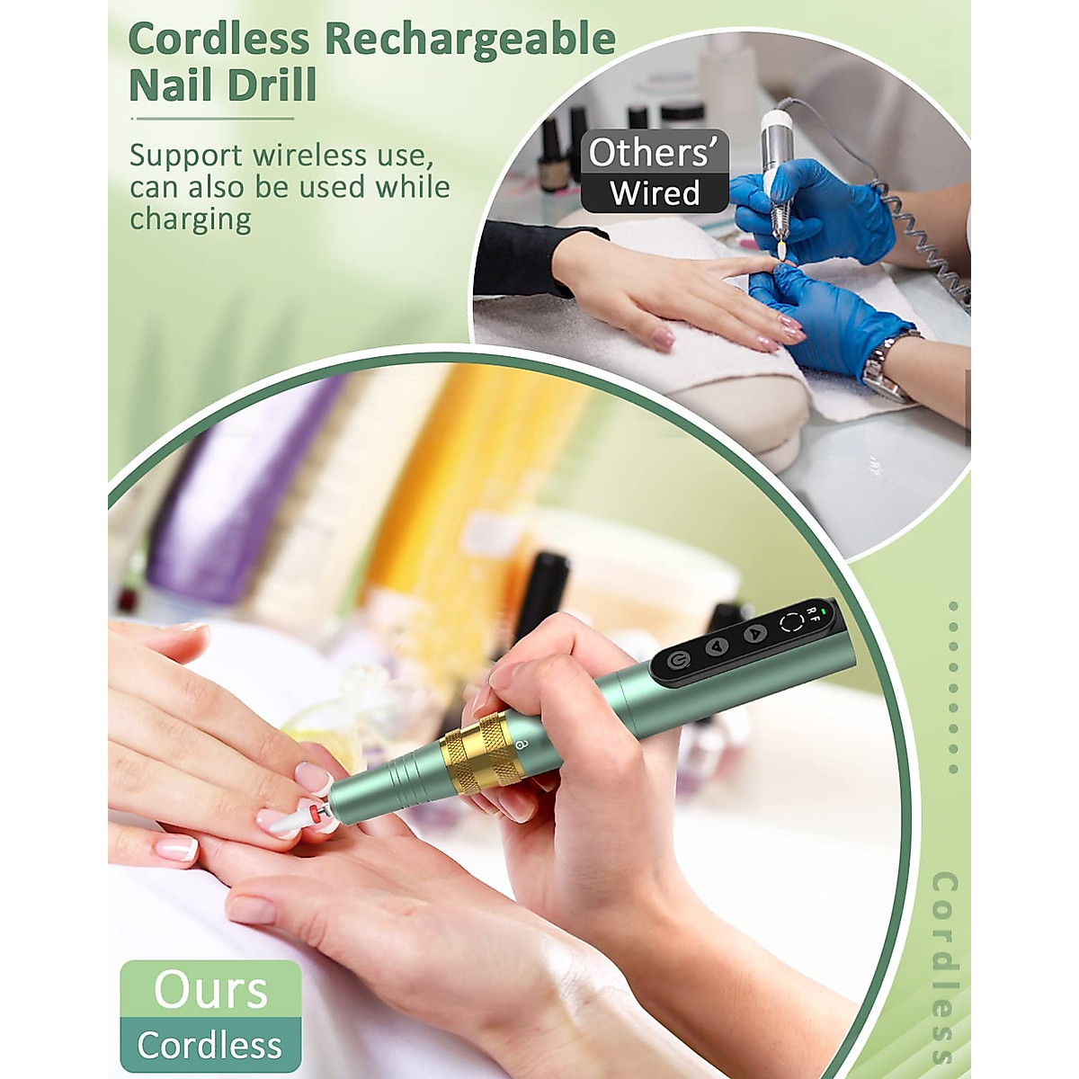 SENIGNOL Electric Cordless Nail Drill, 35000RPM Portable Nail Drill Machine for Gel Acrylic Nails, Rechargeable Nail File for Home Salon Manicure Pedicure and Polishing