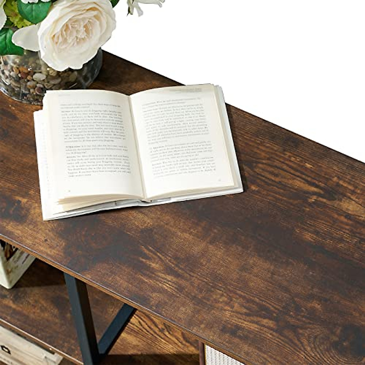 HASIODXE Narrow Console Tables for Entryway, Industrial Wood Sofa Tables with Storage Shelves, 3 Tier Hallway Table for Living Room, 39 Inch Vintage Brown
