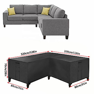 Outdoor Couch Cover L Shape 126in L x 126in W x 31in H, L Shaped Lawn Furniture Cover, Patio Sofa Covers for L Shaped Sectional Outdoor Furniture, with Air Vent and Handle, for Table Chair