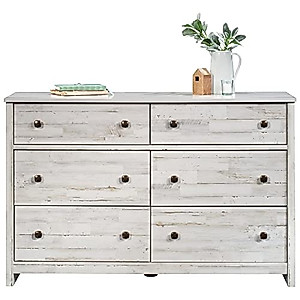Sauder River Ranch Rustic 6-Drawer Bedroom Dresser in White Plank, White Plank Finish