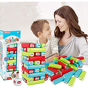 wonuu Timber Tower Block Stacking Game Colored Cartoon Plastic Building Blocks Board Educational Toy Game