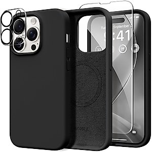 GONEZ for iPhone 14 Pro Max Case Silicone, Compatible with MagSafe, with Screen Protector + Camera Lens Protector, Liquid Silicone Shockproof Protective iPhone 14 ProMax Case 6.7", Black