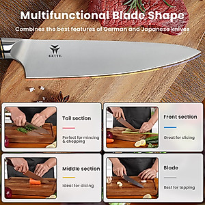 EXTTE Chef Knife 8 Inch, Professional Sharp Kitchen Knife, High Carbon German Stainless Steel Chef's Knives for Cooking, Rust Resistant with Ergonomic Pakkawood Full Tang Handle