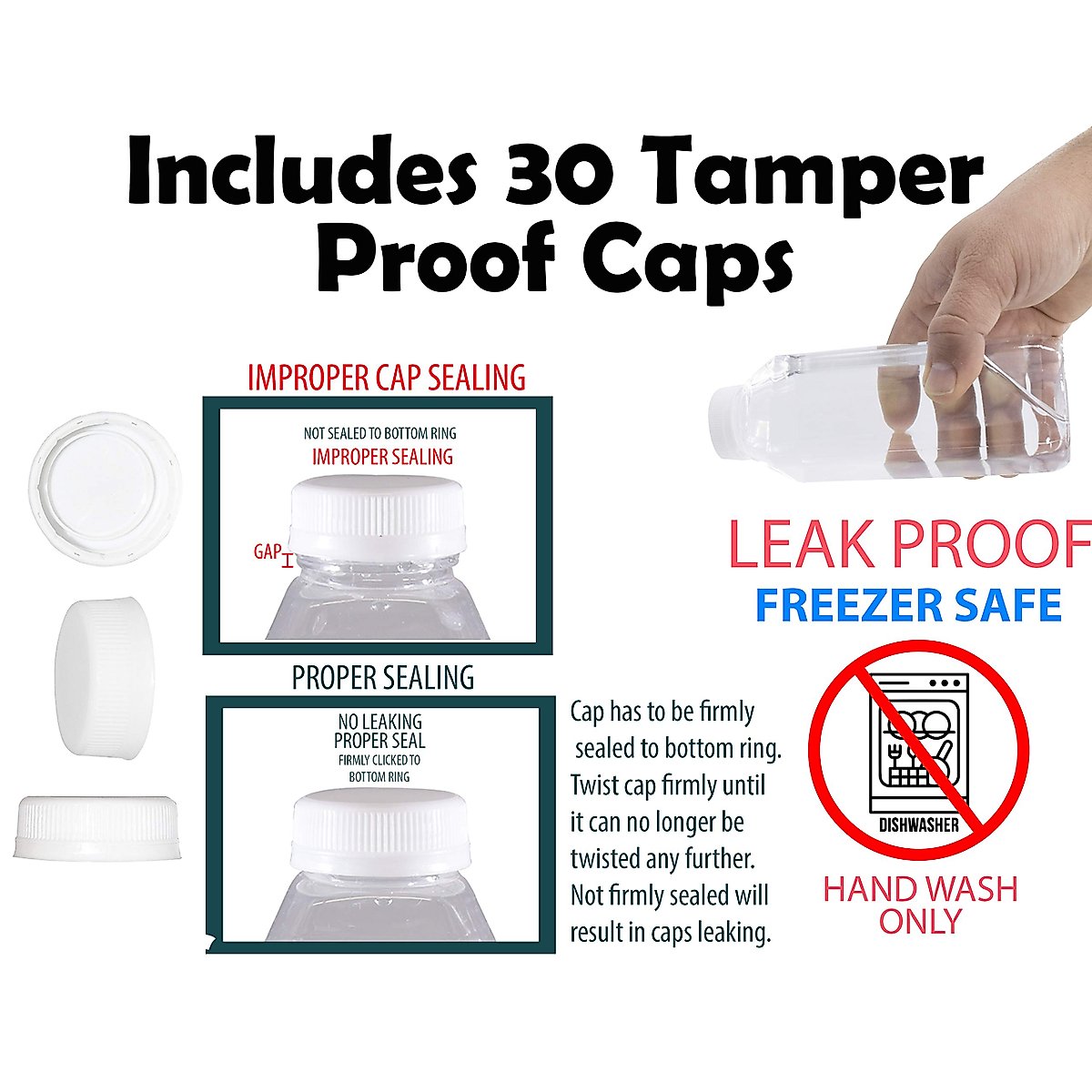 30 Pack of Empty Bottles, Plastic Bottles with Lids, Includes 10 Each Of 8 oz Bottles, 12 oz Bottles, and 16 oz Bottles, Plastic Milk Bottles With Tamper Proof Bottle Caps Lids Great Juice Bottles