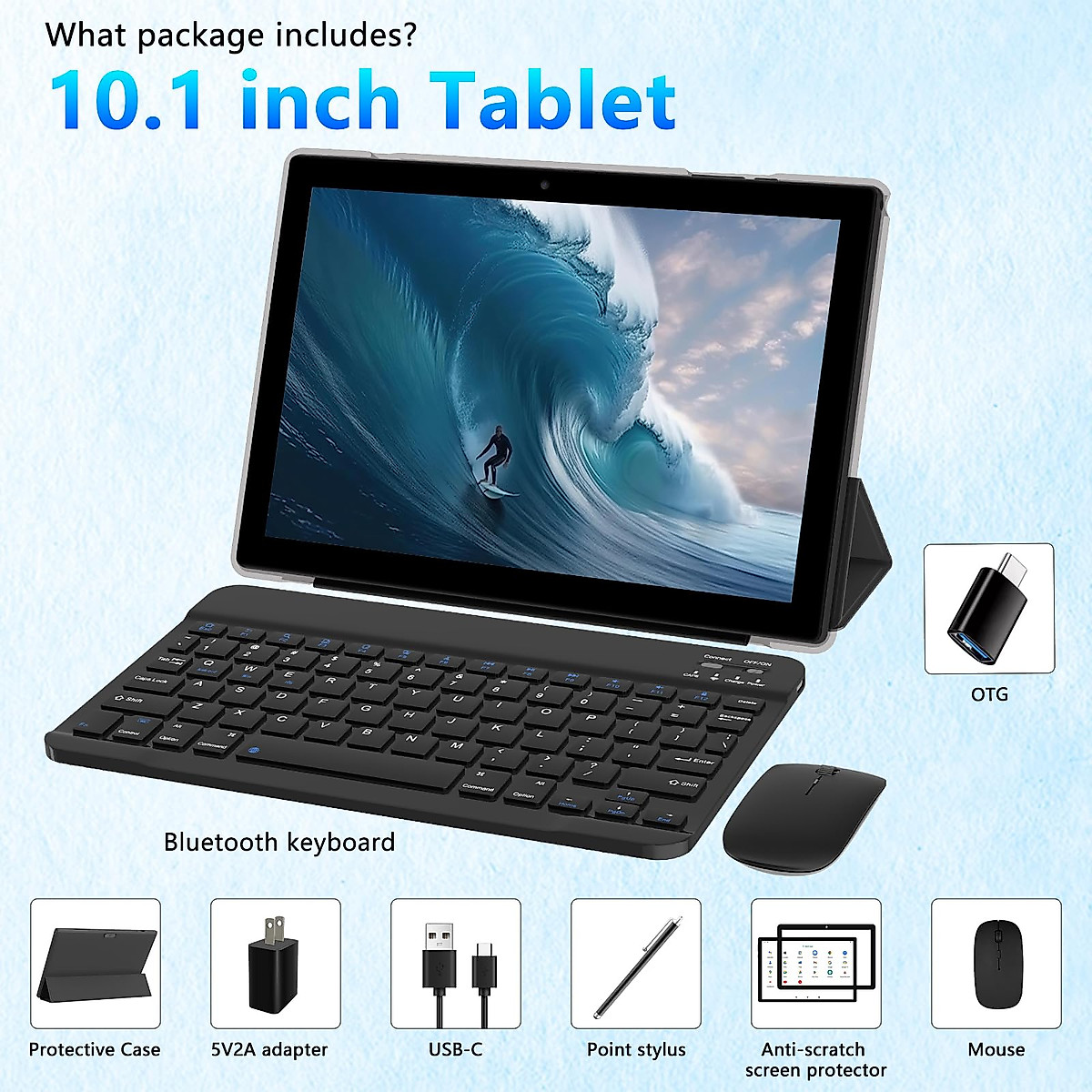 2 in 1 tablet, Android 13 tablets 10 inch, tablet with keyboard mouse foldable protective cover screen protective film Stylus Pen 12GB+128GB/1TB Expand 5G WiFi BT 5.0 WiFi6 Dual camera 6000 mah Tab