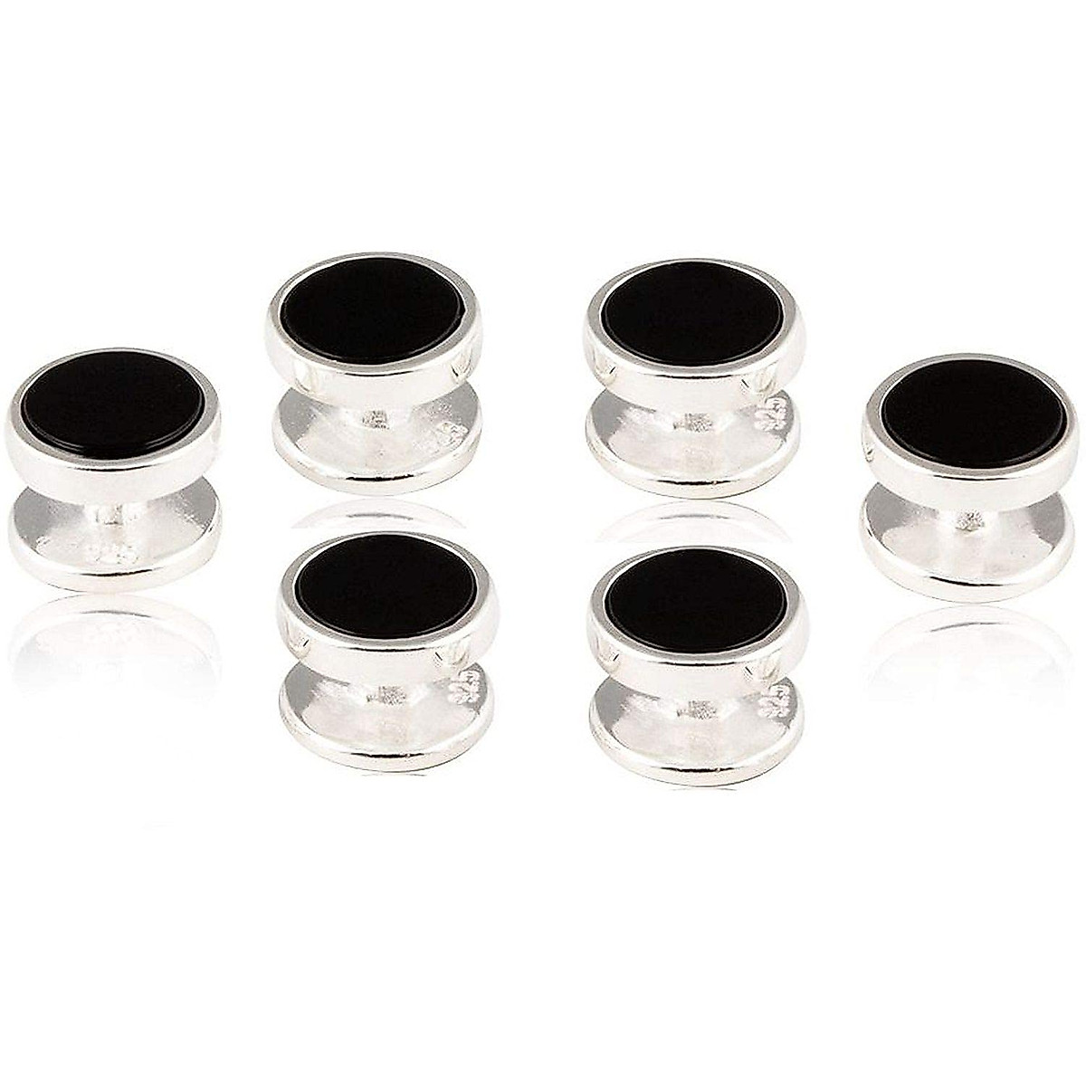 Cuff-Daddy Solid 925 Sterling Silver Black Onyx Shirt Stud Set - 6 Studs