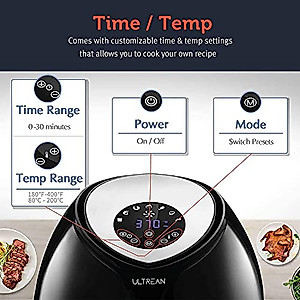 Ultrean Air Fryer 6 Quart , Large Family Size Electric Hot Airfryer XL Oven Oilless Cooker with 7 Presets, LCD Digital Touch Screen and Nonstick Detachable Basket,UL Certified,1700W (Black)