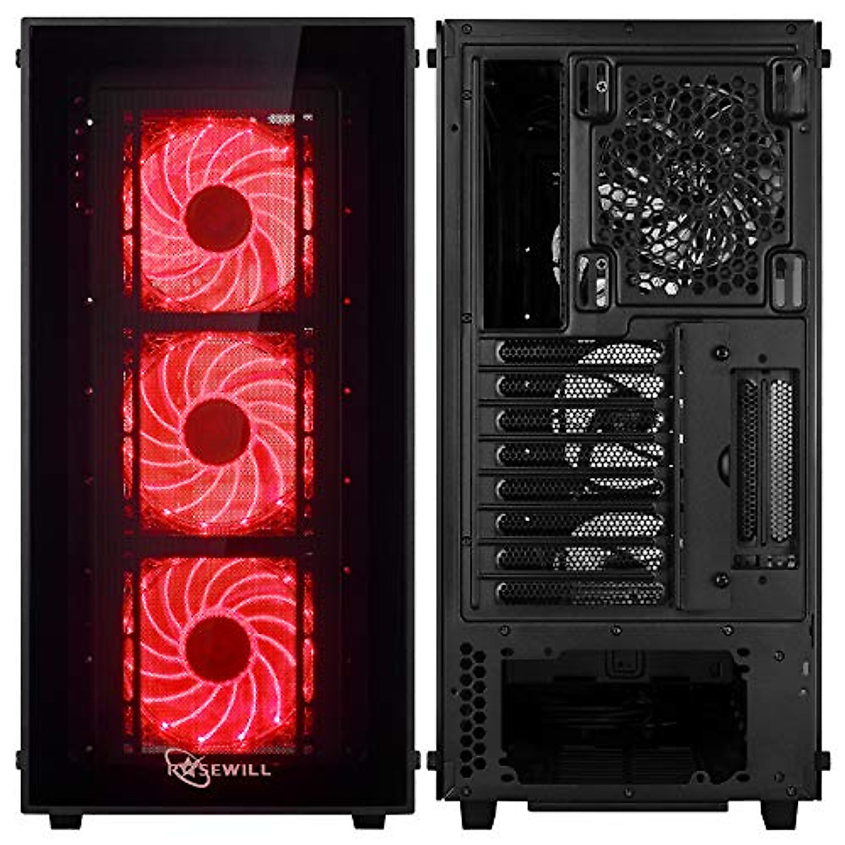 Rosewill ATX Mid Tower Gaming PC Computer Case with Red LED Fans, 360mm AIO Water Cooling Radiator Support, 3 Sided Tempered Glass, Great Cable Management/Airflow - CULLINAN MX-Red