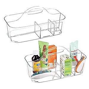 mDesign Plastic Portable Nursery Storage Organizer Caddy Tote - Divided Basket Bin with Handle - Holds Bottles, Spoons, Bibs, Pacifiers, Diapers, Wipes, Baby Lotion, Lumiere Collection, 2 Pack - Clear