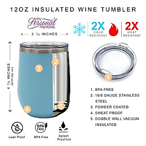 My Personal Memories Personalized Insulated Wine Tumbler - Custom Monogrammed Stemless Wine Cup - Your Text Here (Carolina Blue)