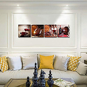 Canvas Wall Art For Kitchen Dining Room Wall Decor Wine Glass Wall Pictures Still Life Wine Fruit Goblet Canvas Prints Artwork Bar Wall Paintings Restaurant Wall Decorations Home Decor 4 Piece Set