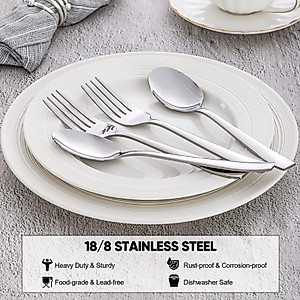 NETANY 16-Piece Forks and Spoons Silverware Set, 8 Dinner Forks and 8 Dinner Spoons, 18/8 Stainless Steel Flatware Cutlery Set, Mirror Polished, Dishwasher Safe