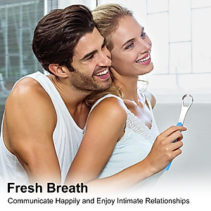 AMMON Tongue Scraper Stainless Steel Toungescrapper Tongue Cleaner Scraper for Adults and Kids Metal Tongue scrapers for Fresh Breath and Clean Mouth Reduce Bad Breath Maintain Oral Hygiene（Blue）