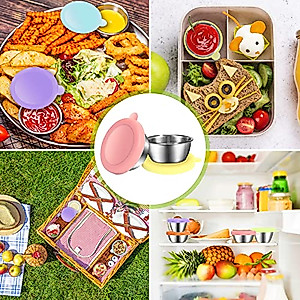 Salad Dressing Container To Go, Small Reusable Condiment Cups Containers with Leakproof Silicone Lids, Stainless Steel Kids Dipping Sauce Cups Food Storage for Lunch Box, Travel, 6 Pack - 1.6oz & 2oz