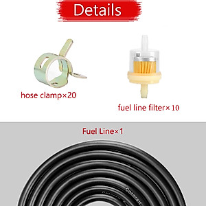 Cococart 10 Pack 3/16 Inch X 1/8 Inch Gas Inline Fuel Filters with Magnet+6.5 Feet/2m 3/16 Inch ID Fuel Line+20 Pcs 1/3" ID Hose Clamps for Kawasaki Kohler Briggs & Stratton Small Engine