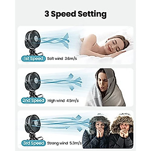 Gaiatop Mini Portable Stroller Fan, Battery Operated Small Clip on Fan, Detachable 3 Speed Rechargeable 360° Rotate Flexible Tripod Handheld Desk Cooling Fan for Car Seat Crib Treadmill Travel Black