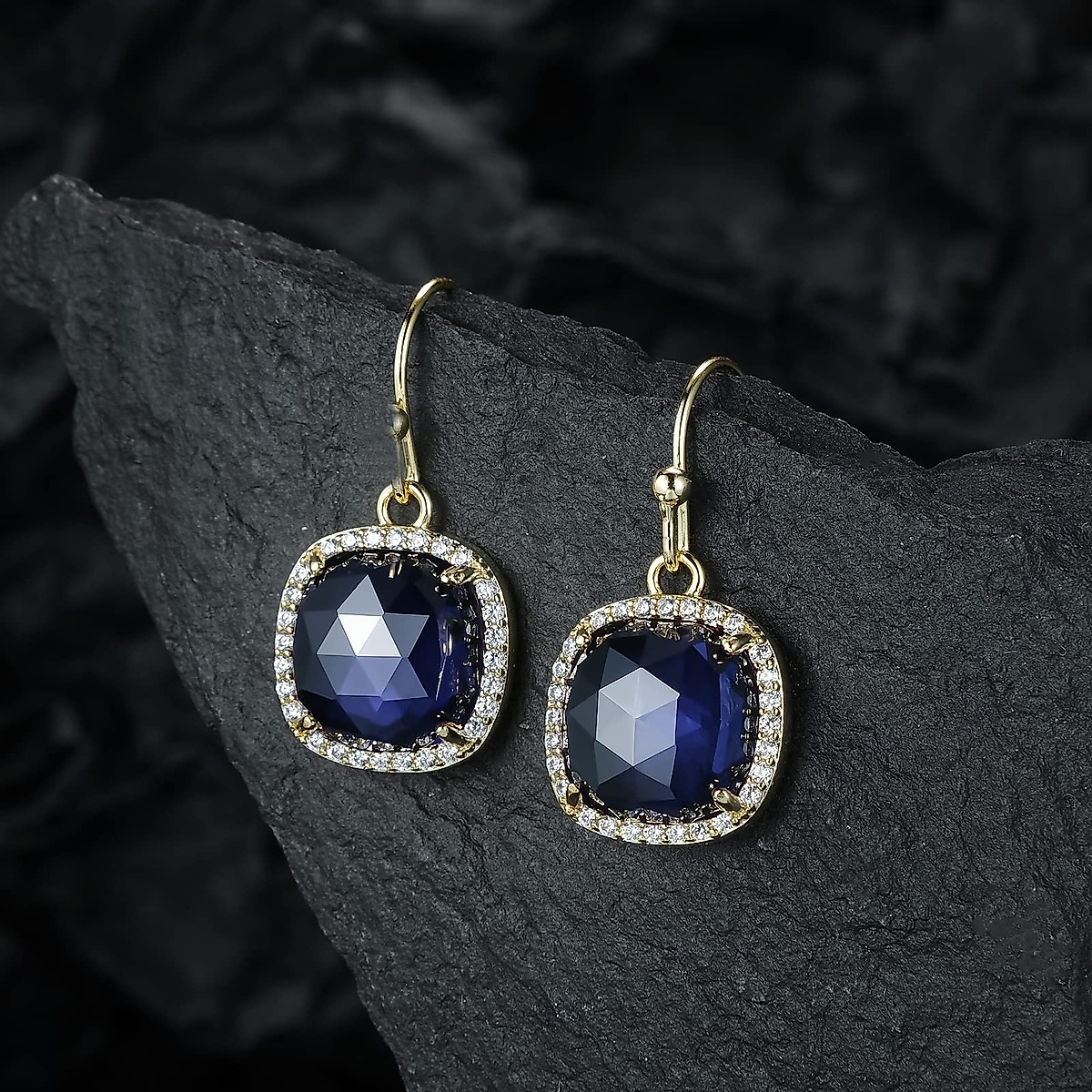 Jupiter Natural Sapphire Gemstone Earrings - 14k Gold Plated Genuine Gemstone Dangle Women Earrings, 10mm Natural Sapphire, Sapphire Dangle Earrings Gifts
