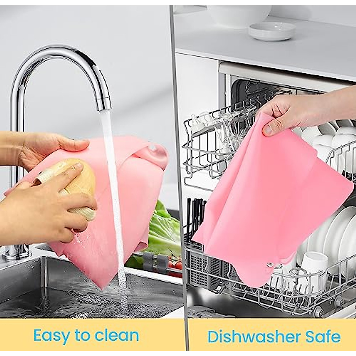 Silicone Slow Cooker Liners Fits for 6-8 Quarts Crockpot,Reusable Silicone Cooking Bags Liners,Dishwasher Safe/Easy Clean/Leakproof/Slow Cooker Accessories for Oval Or Round Cooker (pink+yellow,7-8QT)