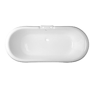 Signature Hardware 917204-72-RH Langly 72" Cast Iron Soaking Double Slipper, Pedestal Freestanding Tub with Pre-Drilled Overflow Hole and 7" Rim Holes