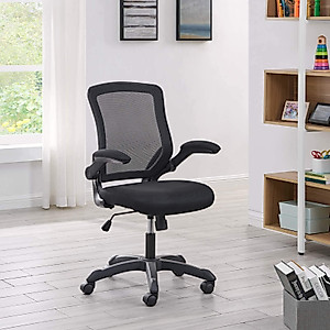 Modway Veer Office Chair with Mesh Back and Vinyl Seat With Flip-Up Arms in Black